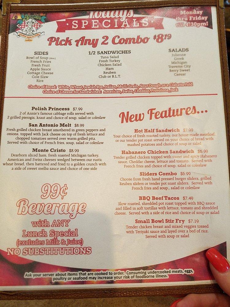 Menu at Apple Annie's restaurant, Roseville