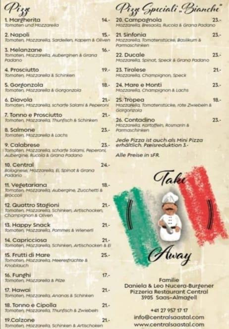 Menu at Central, Saas-Almagell