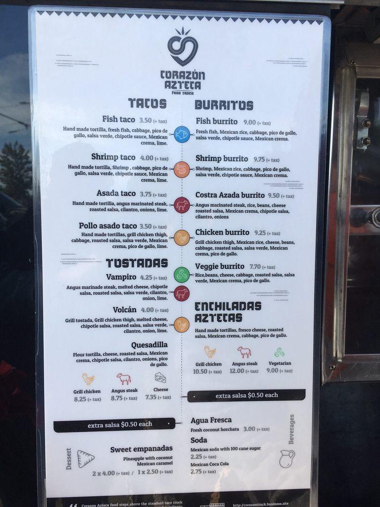 Menu at Corazon Azteca restaurant, Kirkland, NE 85th St p1