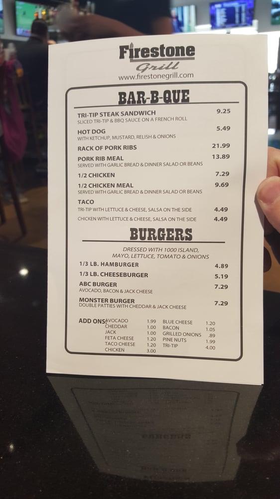 Menu at Firestone Grill pub & bar, Bakersfield, California Ave