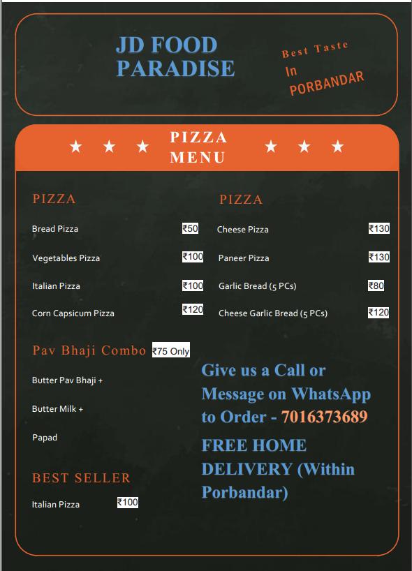 Menu at JD Food Paradise, Porbandar