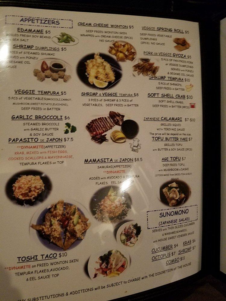 Menu at Koume Japan restaurant, Plantation