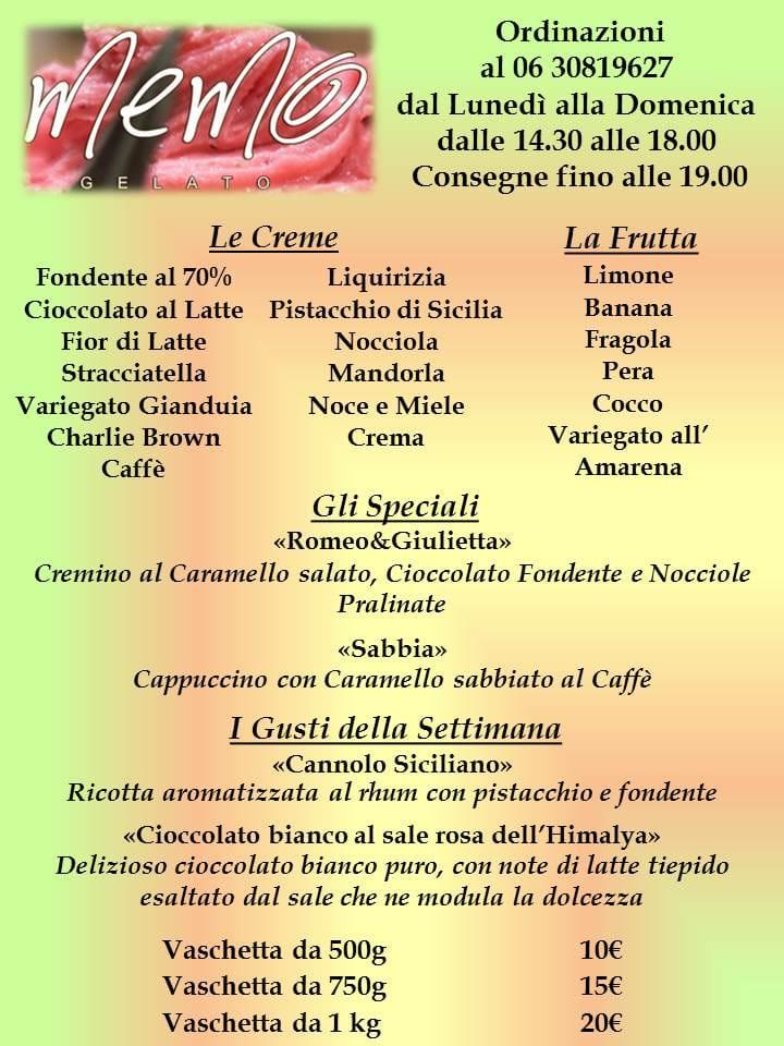 Menu at MeMo cafe, Rome
