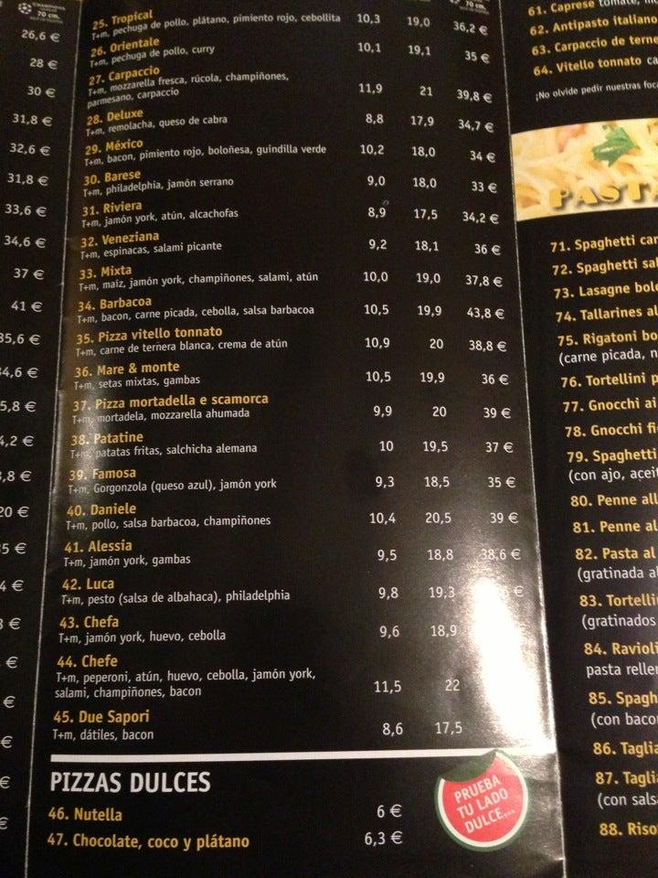 Menu at Peperoncino pizzeria, Palma, C. Socors