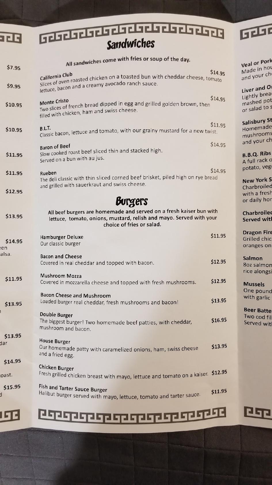 Menu at The Grill restaurant, Blue River