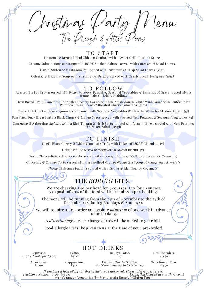 Menu at The Plough & Attic Rooms pub & bar, Rusper