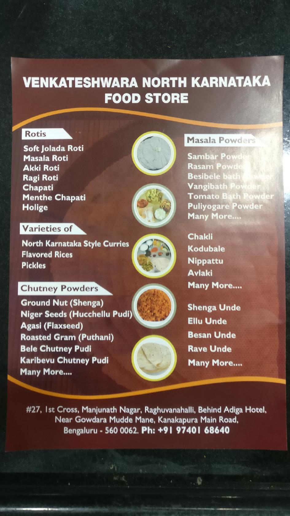 Menu at Venkateswara North Karnataka Food Store, Bengaluru