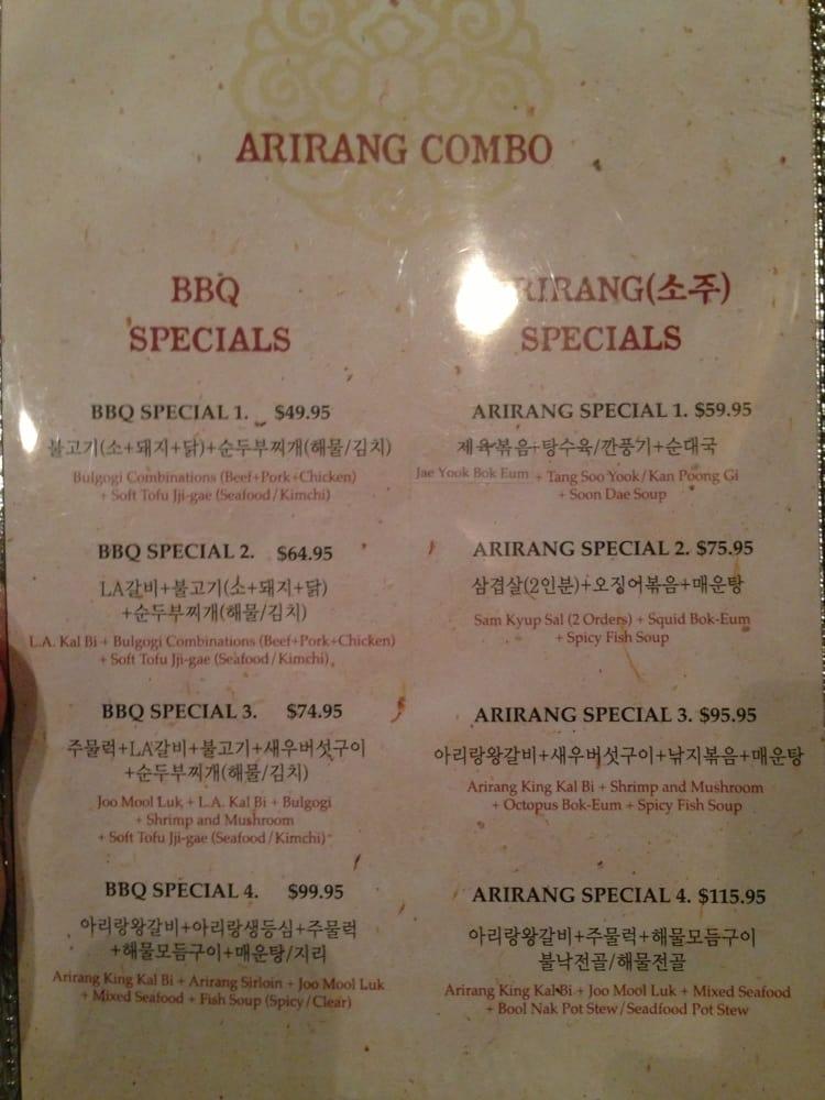 Menu at Arirang BBQ Restaurant, Mississauga, Central Pkwy W #72