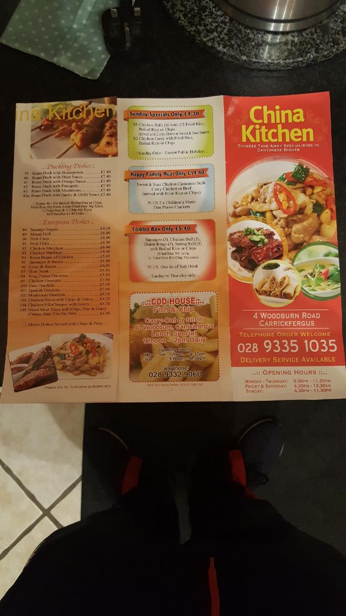 Menu at China Kitchen fast food, Carrickfergus