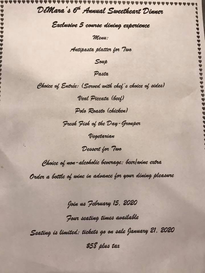 Menu at DE Mara's Italian Restaurant, Sumter