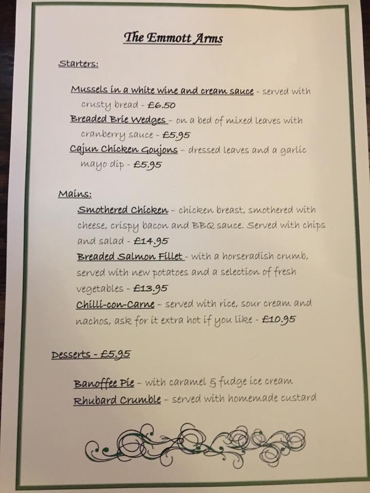 Menu at Emmott Arms pub & bar, Colne, Emmott Arms