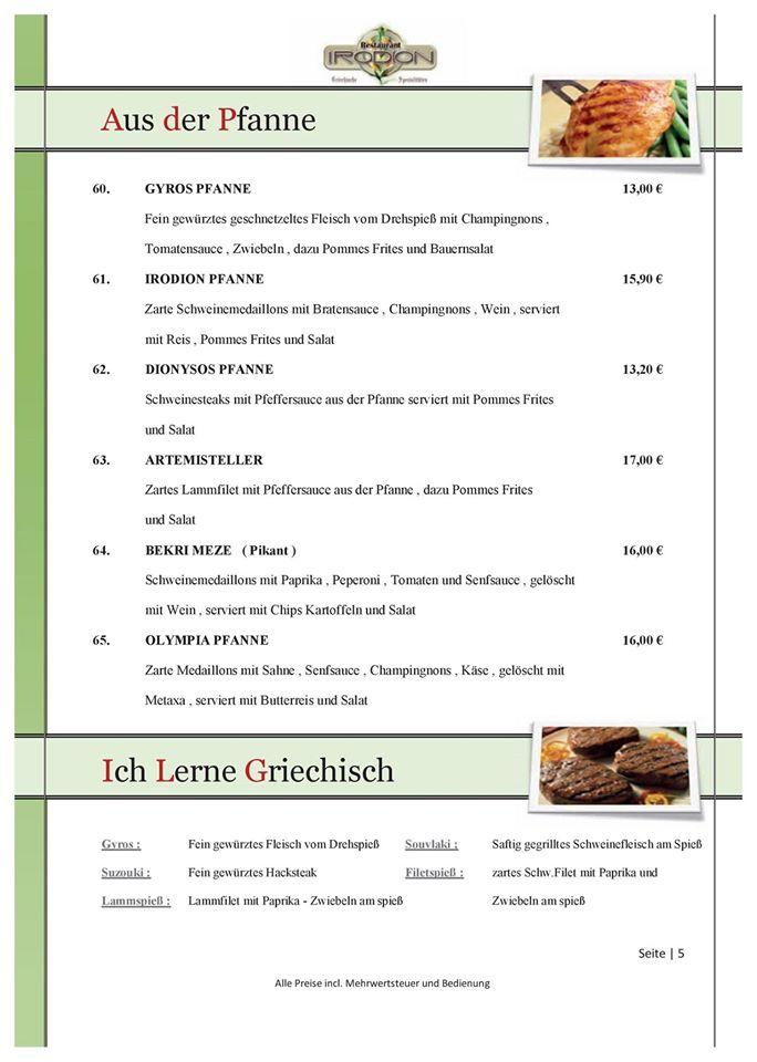 Speisekarte von Irodion restaurant, Lenting