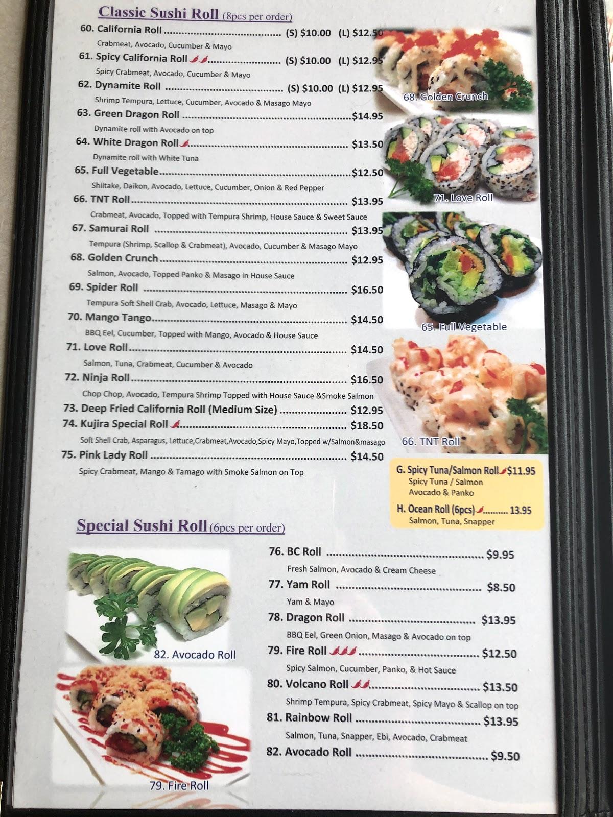 Menu at Kujira restaurant, Whitecourt