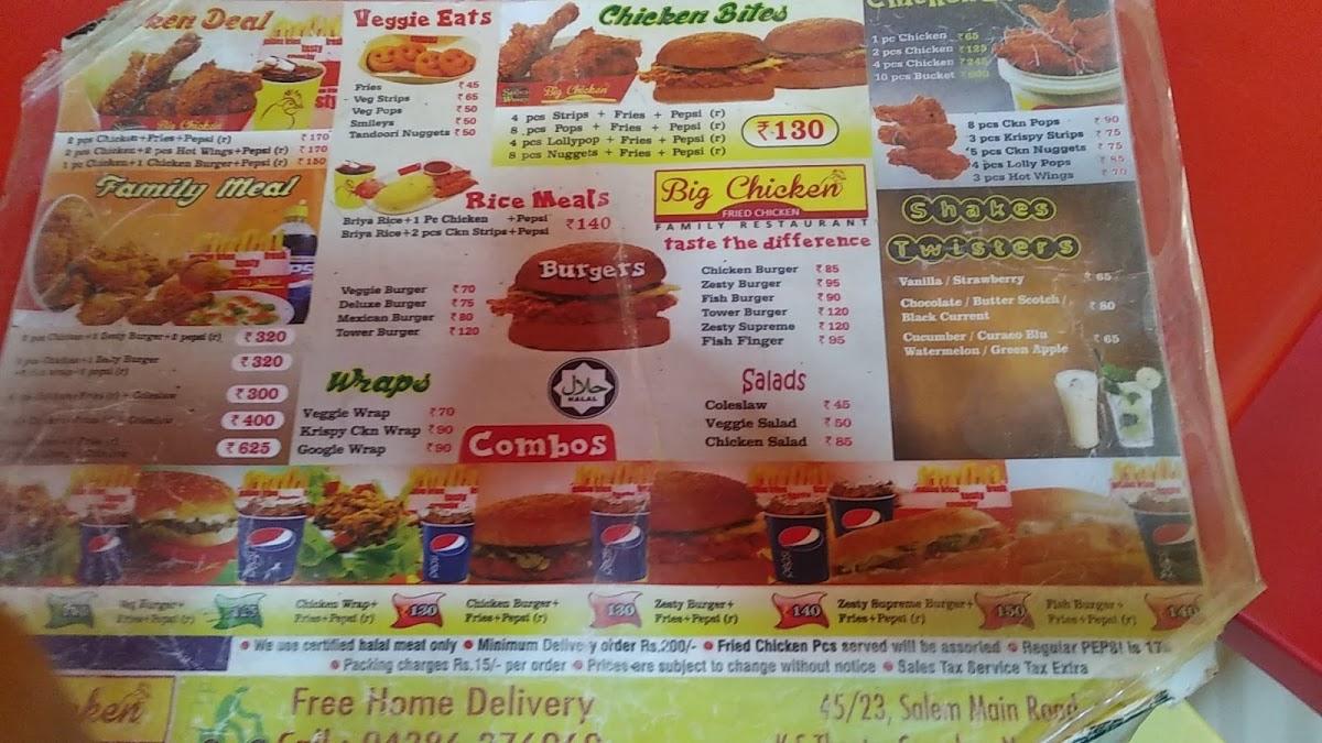Menu at Big Chicken family restaurant, Namakkal