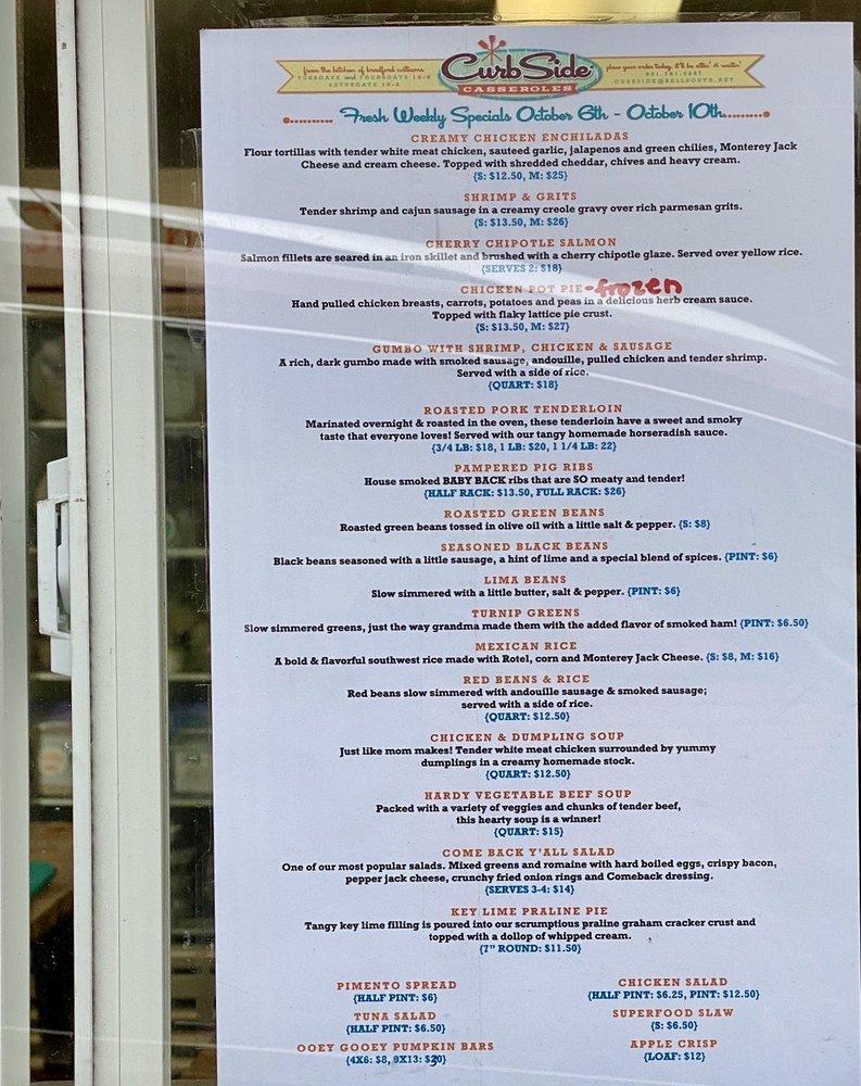 Menu at Curb Side Casseroles desserts, Memphis
