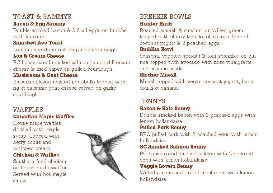 Menu at Hunter Gather BBQ, Whistler
