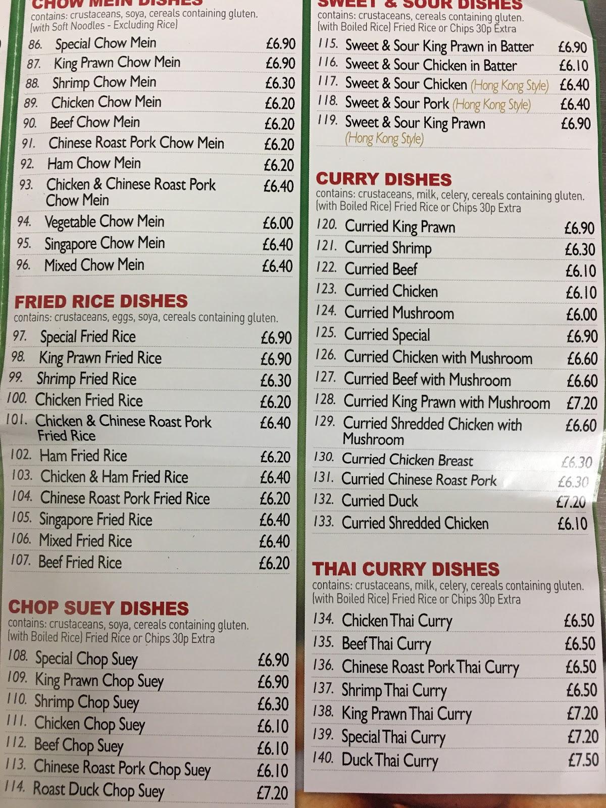 Menu at OAKLEY CHINESE CARRY OUT fast food, Oakley