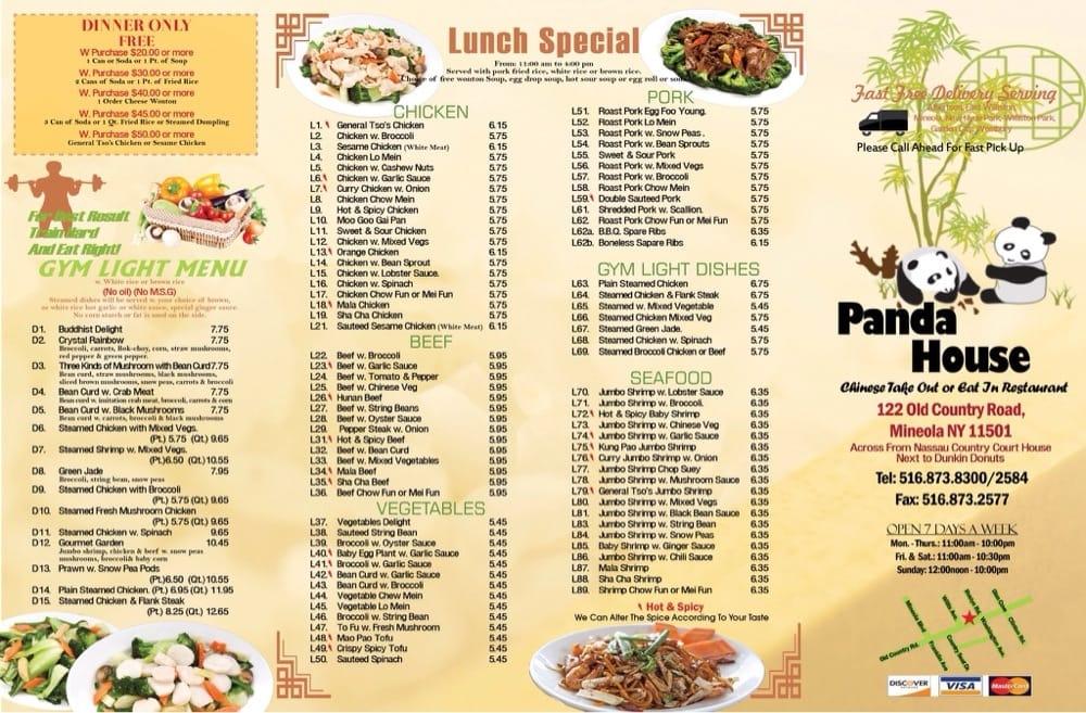 Menu at Panda House restaurant, Mineola