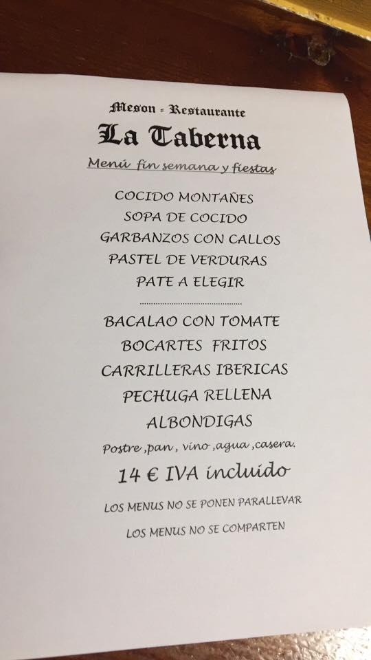 Carta del restaurante Meson La Taberna, Torrelavega