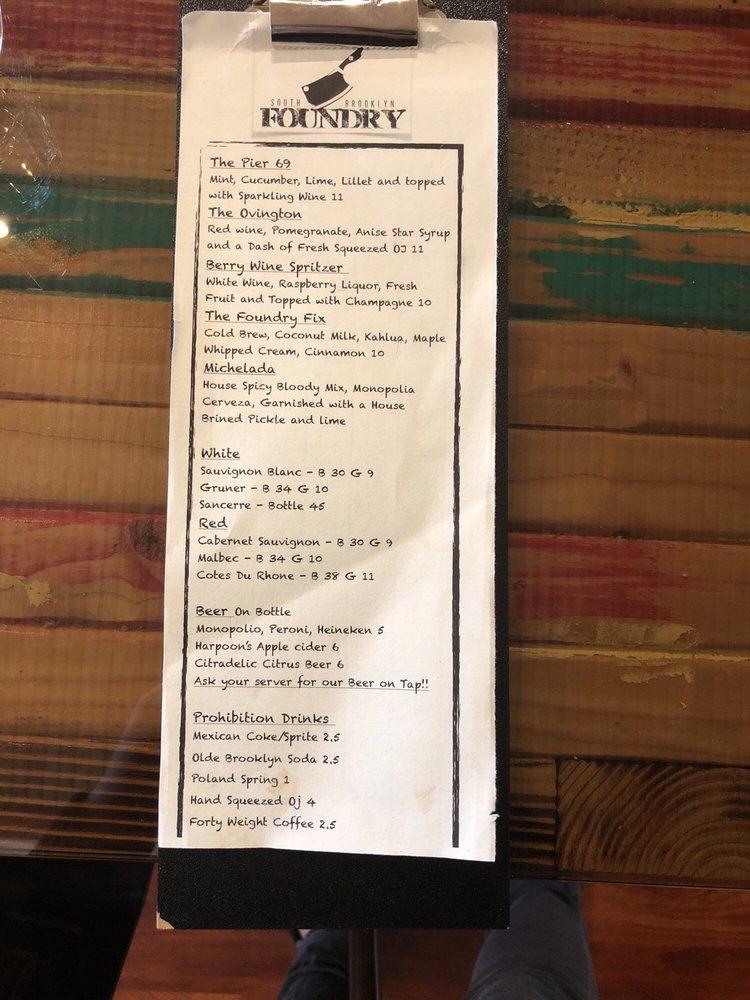 Menu at South Brooklyn Foundry restaurant, New York City