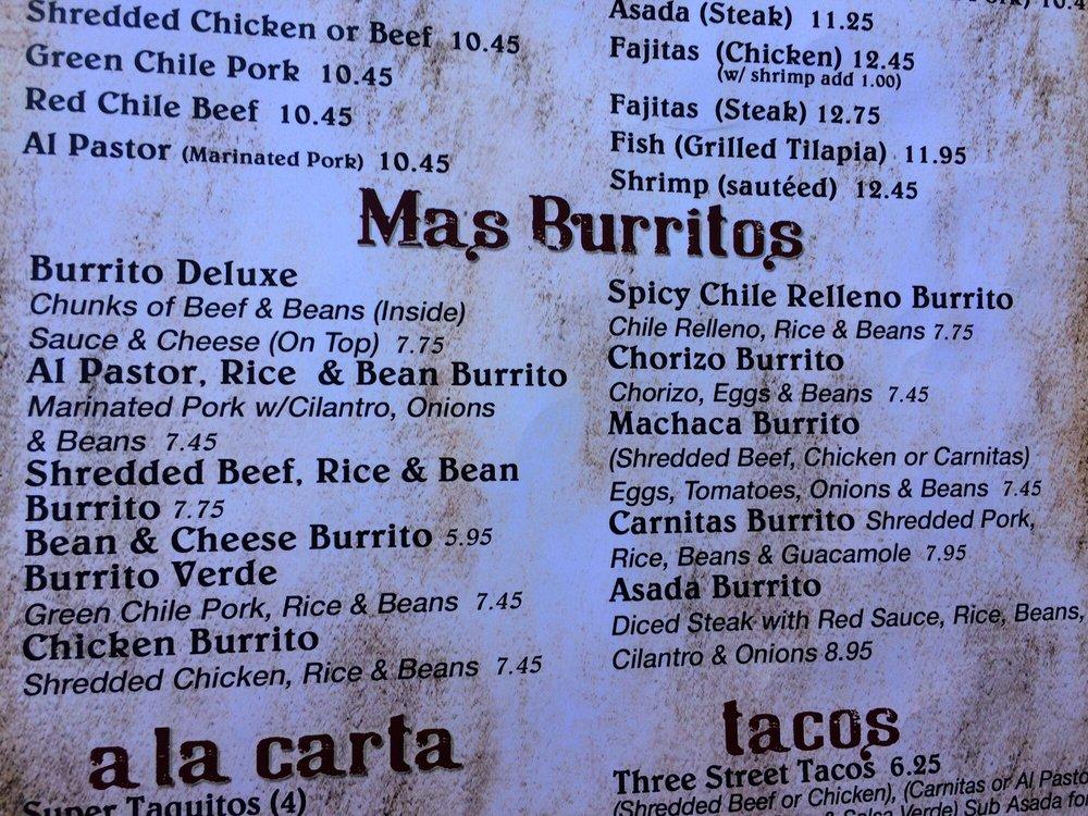 Menu at Super Mex restaurant, Irvine
