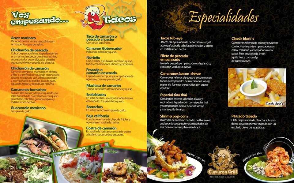 Menu at Camaron Grill restaurant, Monterrey