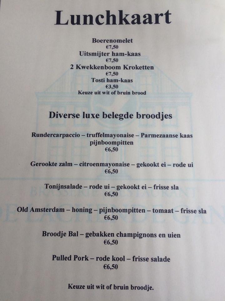 Menu at De Lachende Gans, Werkendam