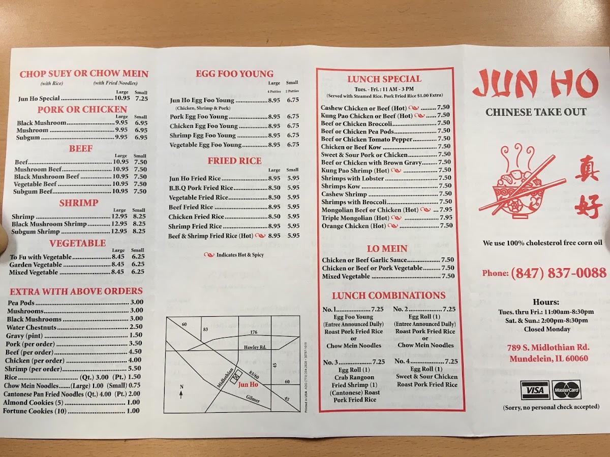 Menu at Jun Ho Carryout restaurant, Mundelein