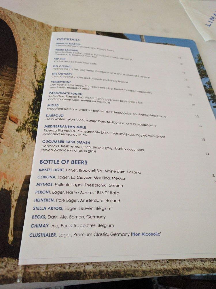 Menu at LIMANI restaurant, Roslyn
