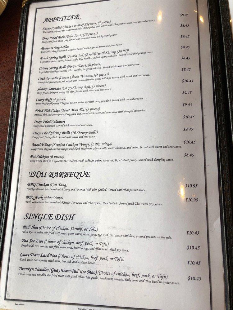 Menu at Sawadee (Utah) Thai Restaurant, Salt Lake City