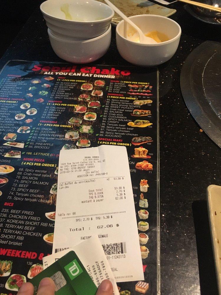 Carta del restaurante Seoul Chako, Montréal