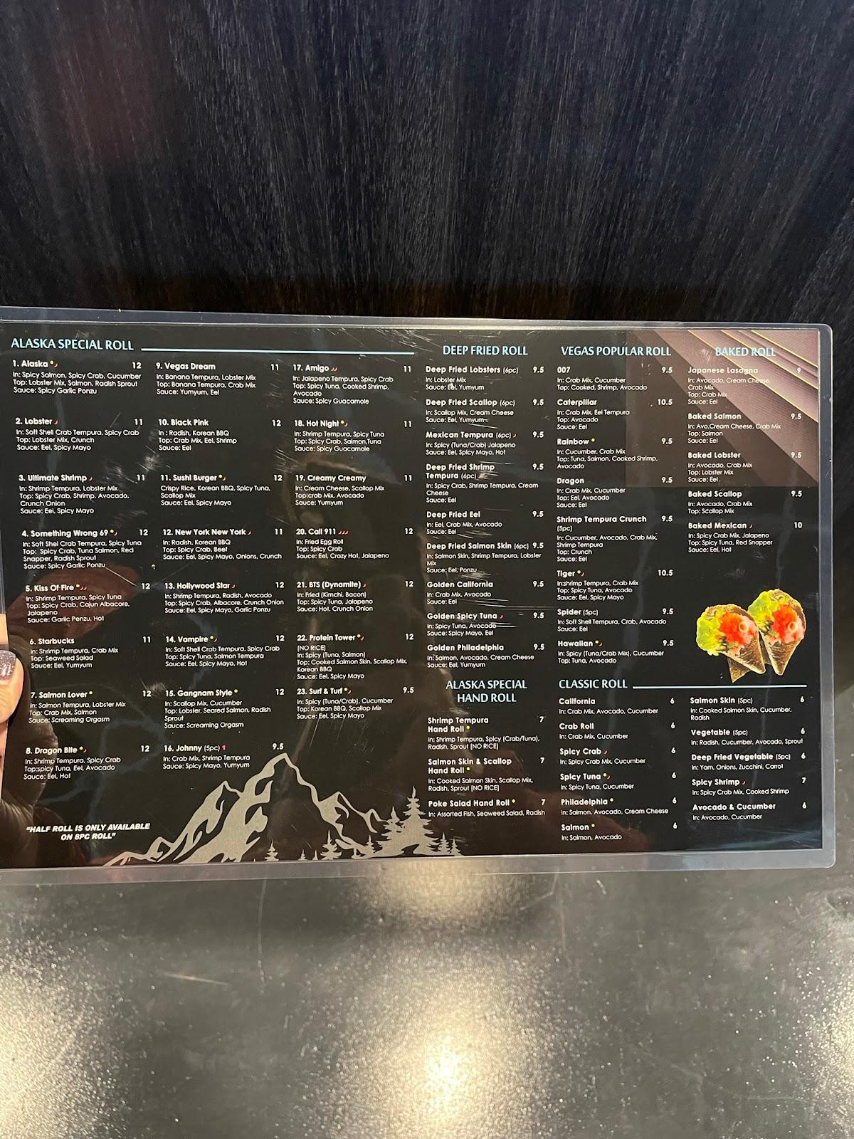 Menu at Sushi Alaska restaurant, Las Vegas