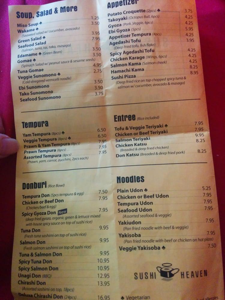 Menu at Sushi Heaven in New Westminster restaurant, New Westminster ...