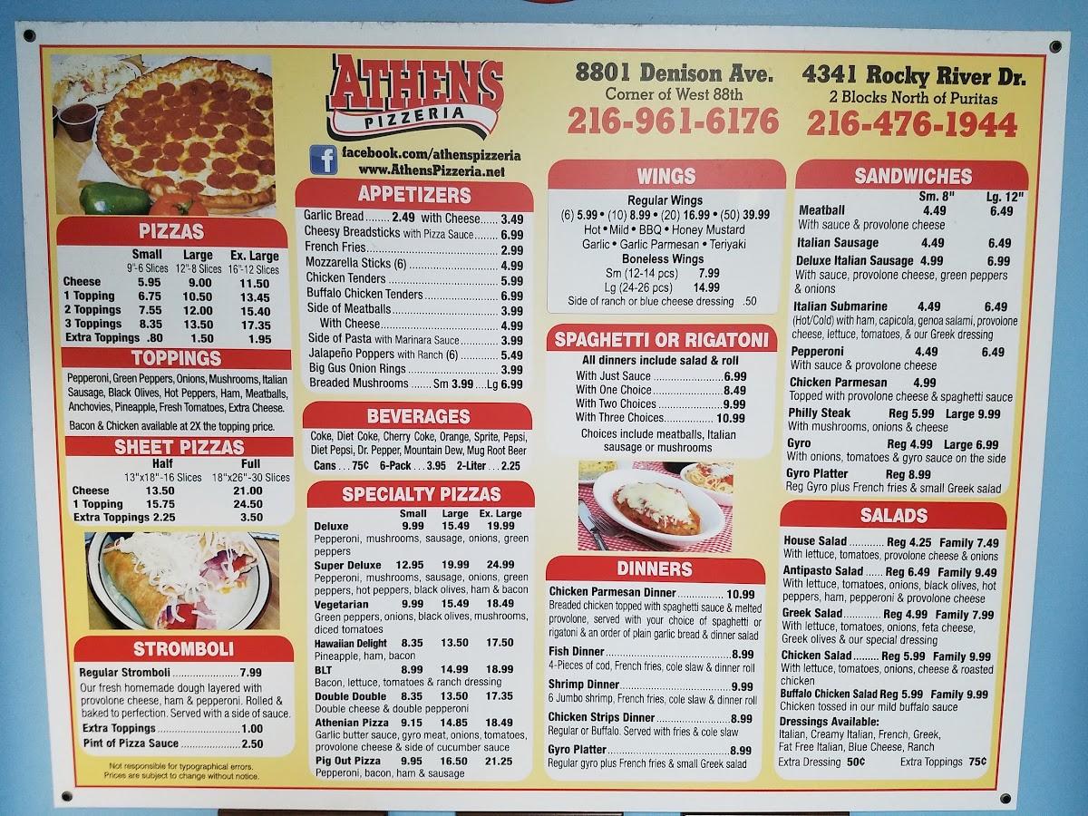 Menu at Athens Pizzeria, Cleveland, Rocky River Dr