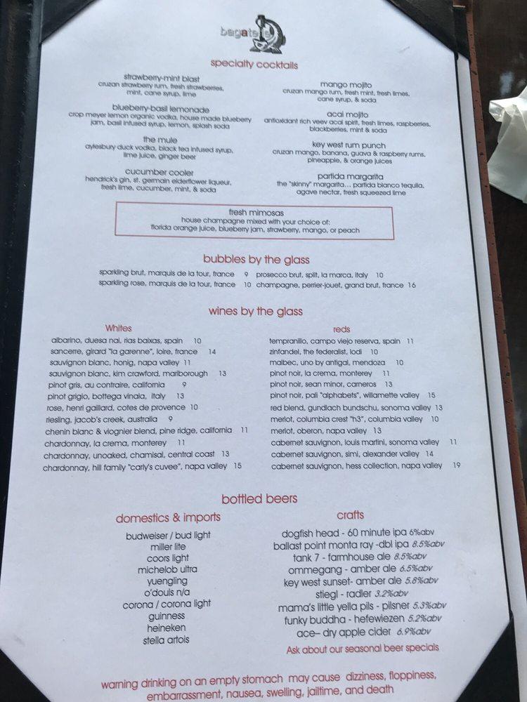 Menu at Bagatelle restaurant, Key West