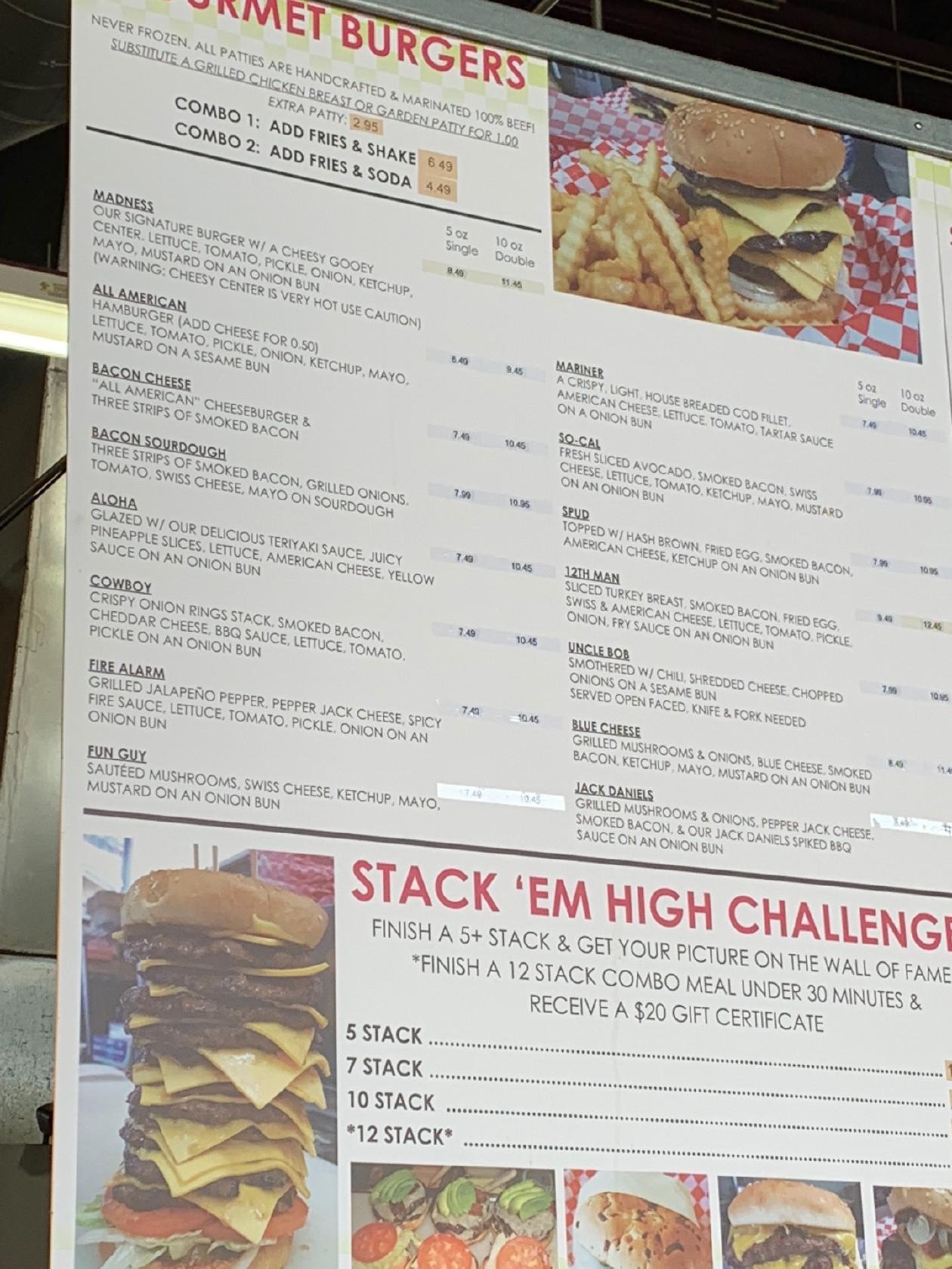 Menu at Burger Madness Seattle restaurant, Seattle