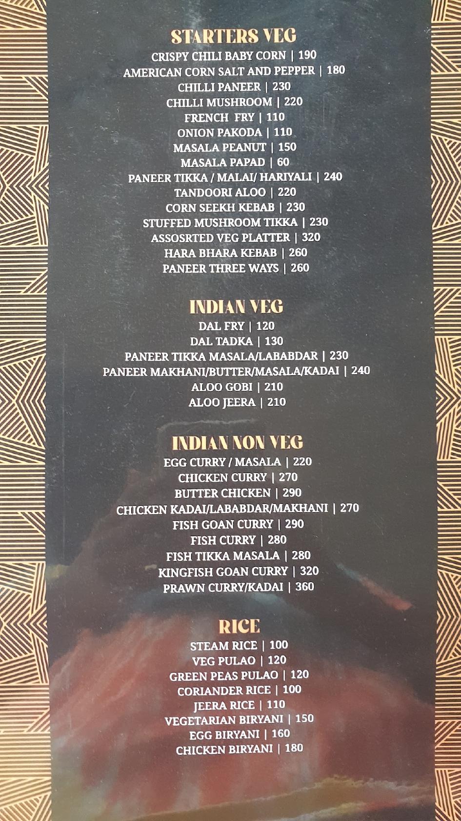 Menu at Club Baho, Baga