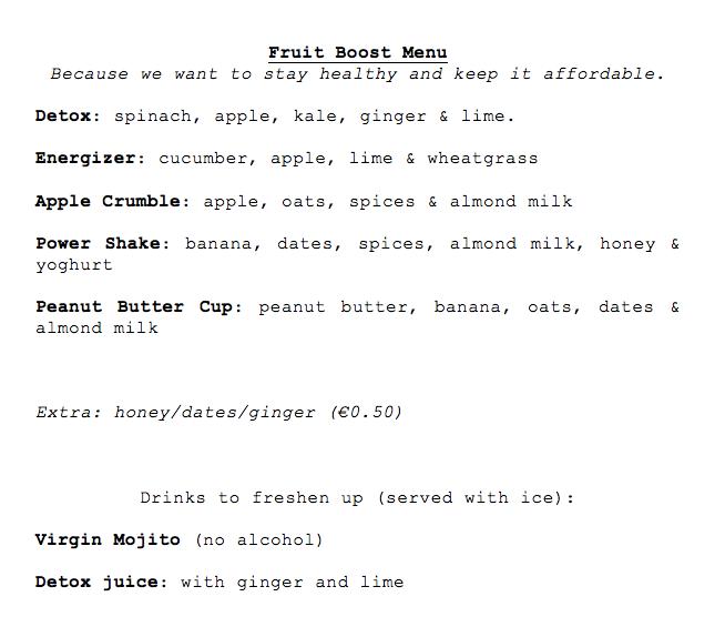 Carta de Fruit Boost, Amsterdam