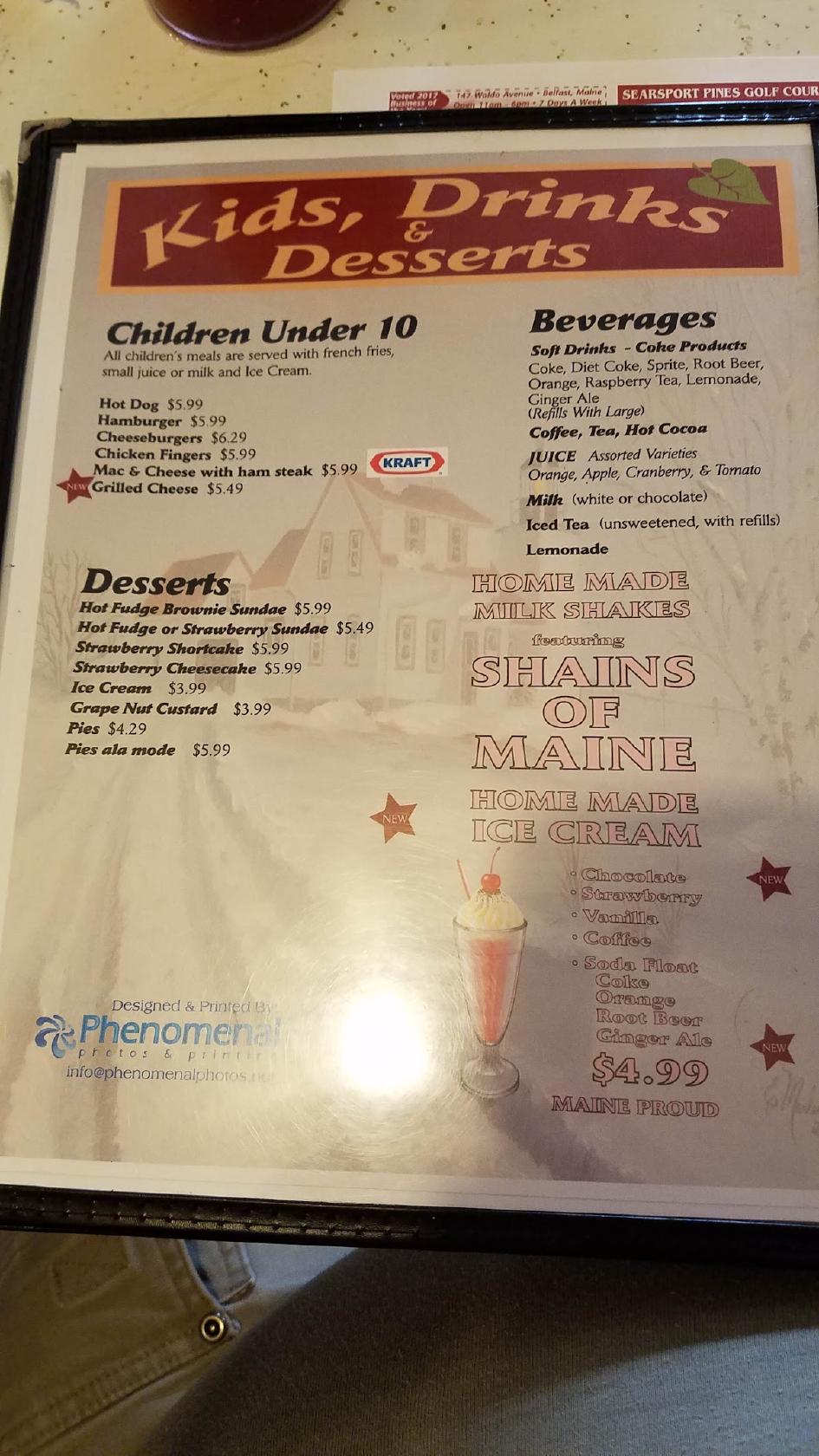 Menu at Just Barb's, Stockton Springs
