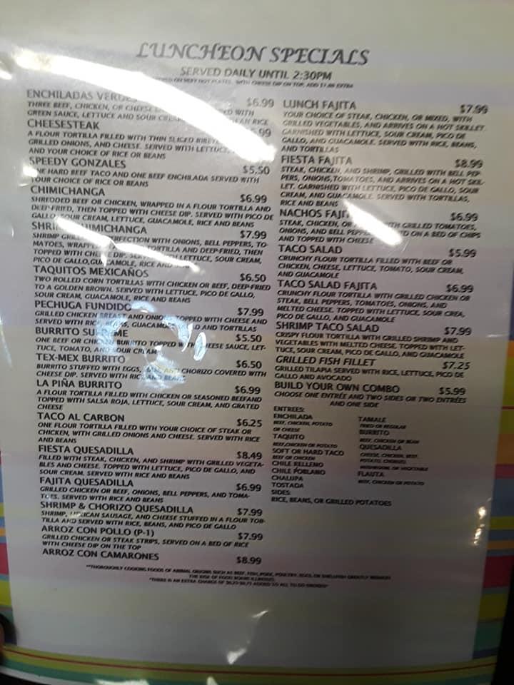 Menu at La Pina Mexican Restaurant, Savannah