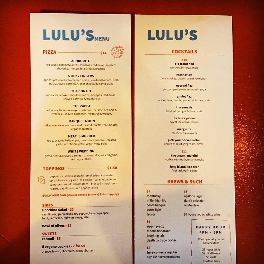 Menu at Lulu's Downstairs pub & bar, Manitou Springs