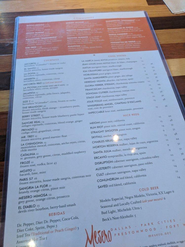 Menu at Mesero - Prestonwood pub & bar, Dallas, Belt Line Rd