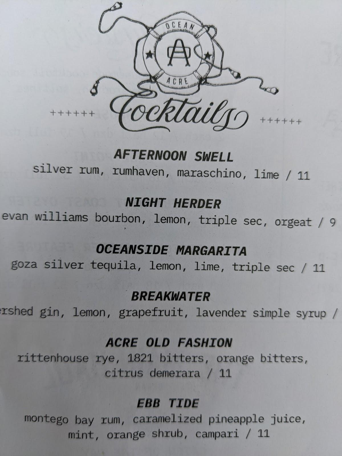 Menu at Ocean & Acre pub & bar, Alpharetta