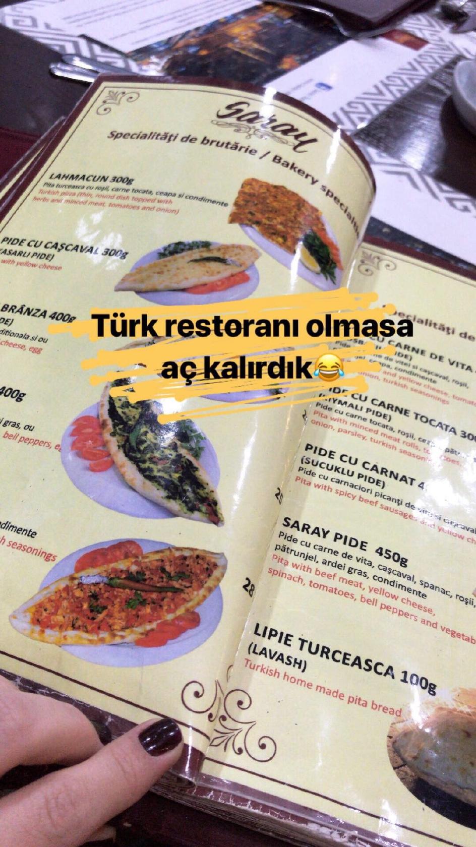 Menu at Saray, Bucharest