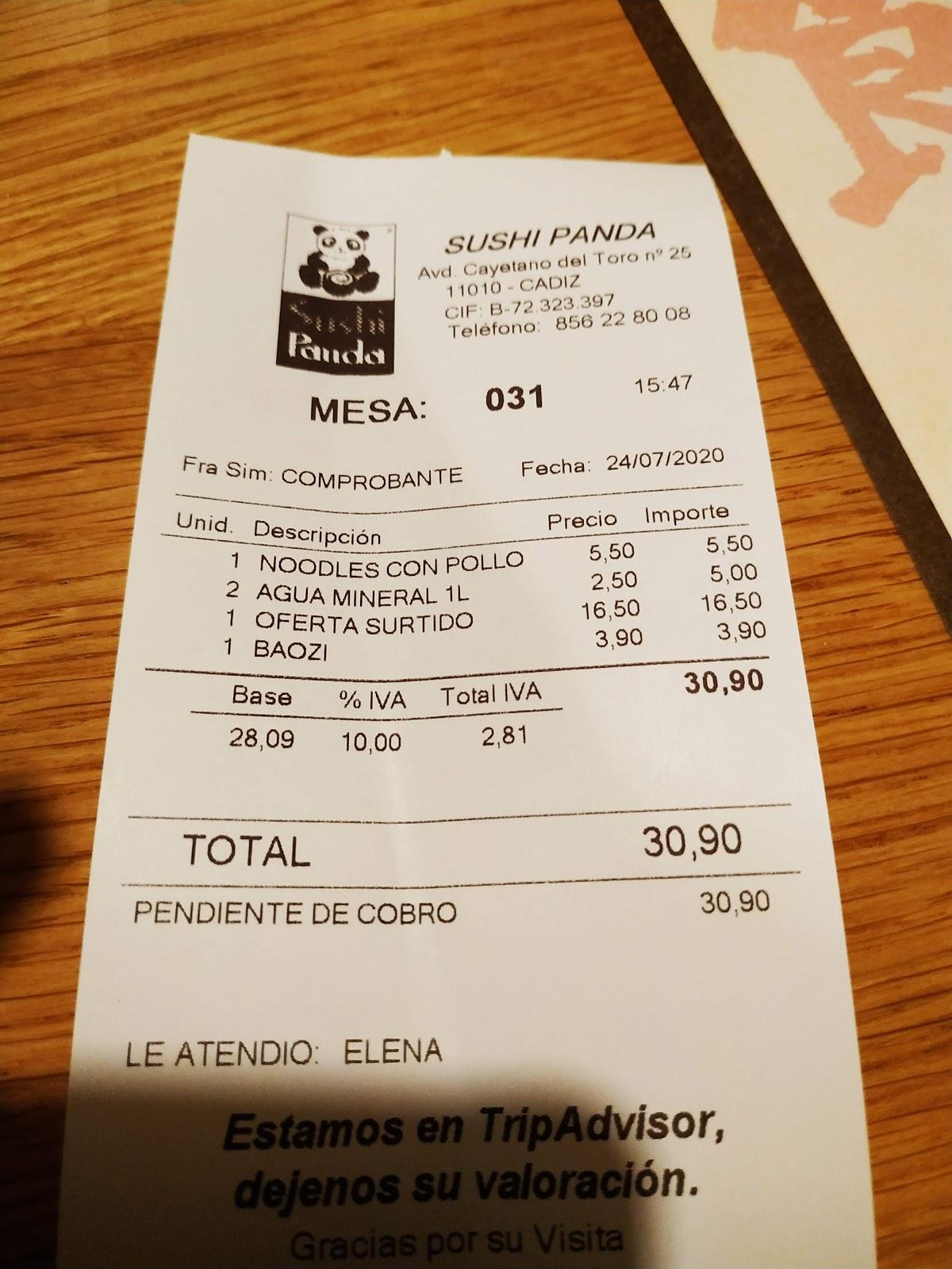 Menu at Sushi Panda Cadiz restaurant, Cádiz, Av. Cayetano del Toro