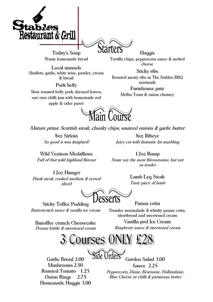 Menu at The Stables Restaurant & Grill, Fort William, Fort William