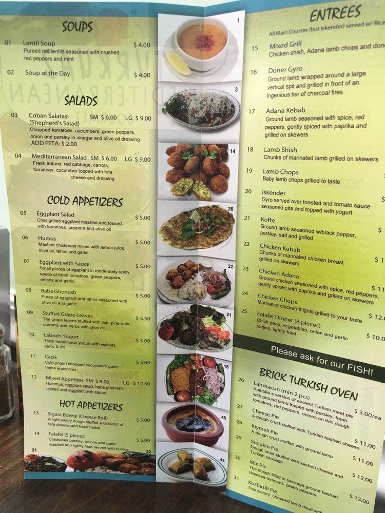 Menu at Turkuaz Mediterranean Gourmet restaurant, West Hempstead