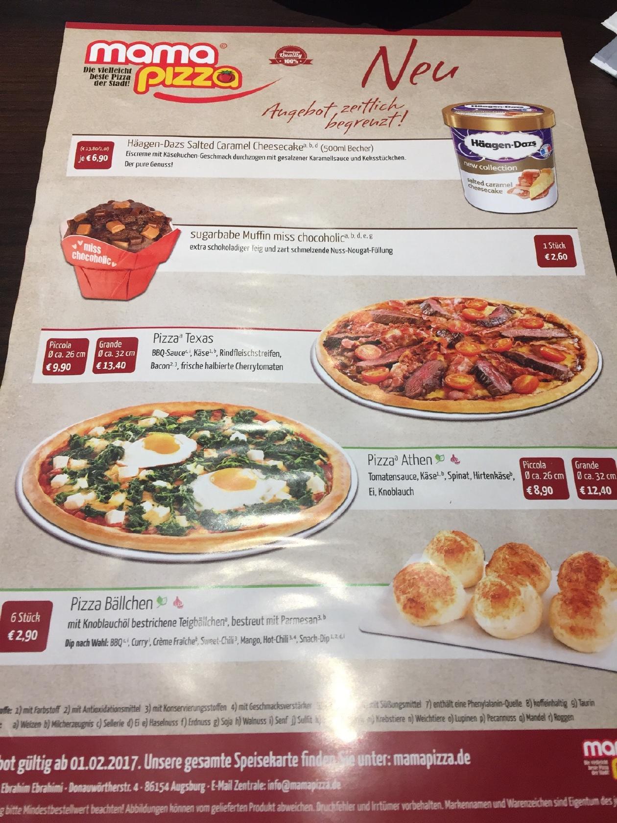 Speisekarte von Mama Pizza, Augsburg, Donauwörther Straße 4