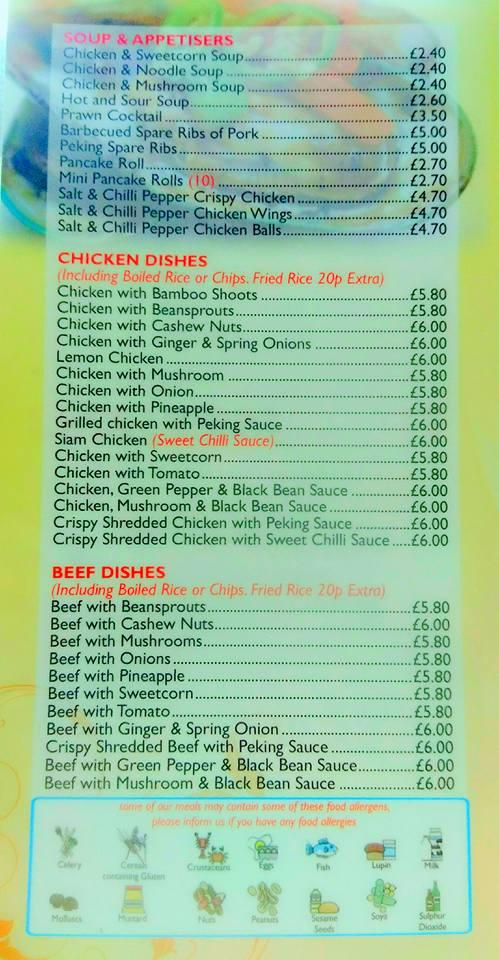 Menu at Canton restaurant, Alloa