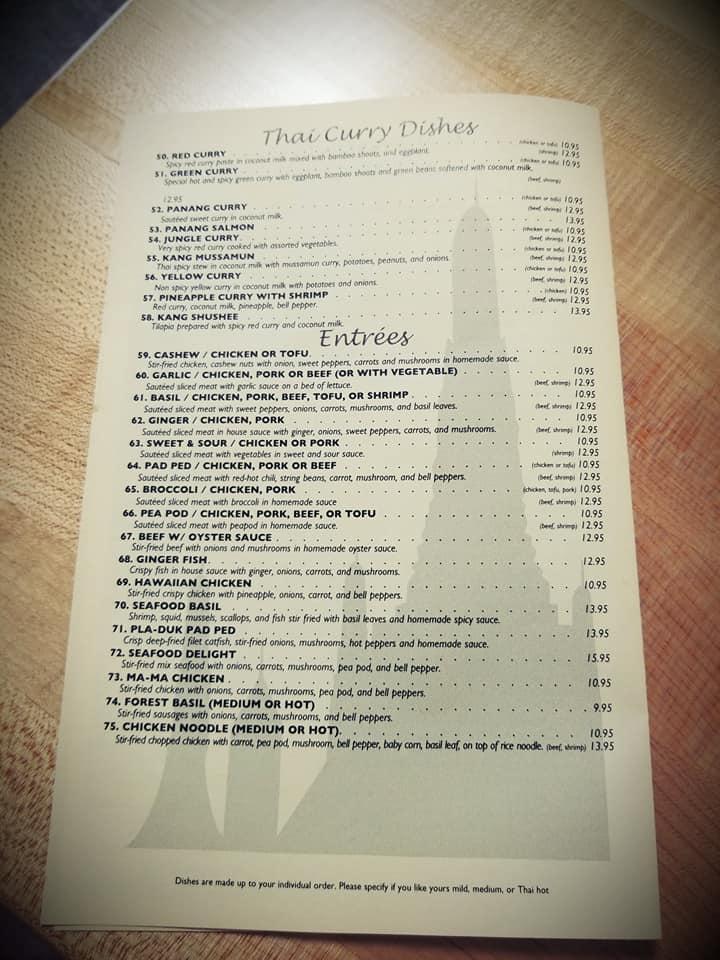 Menu at Classic Thai restaurant, Effingham